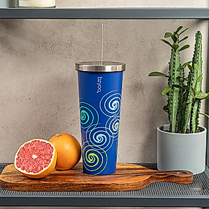 bzyoo SUP Double Wall Vacuum Insulated Tumbler with Straw and Lid Stainless Steel Water Bottle Travel Mug Cup, Mother's Day Gift Perfect For Ice Coffee or Tea (710ml) Color: Blue Swirl