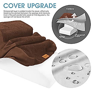 Topmart 3 Tiers Foam Dog Ramps/Steps,Non-Slip Dog Steps,Extra Wide Deep Dog Stairs,High Density Foam Pet Stairs/Ladder,Best for Older Dogs,Cats,Small Pets,with 1 Pet Hair Remover Roller,Color Brown