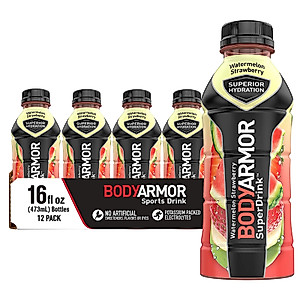 BODYARMOR Sports Drink Sports Beverage, Watermelon Strawberry, Coconut Water Hydration, Natural Flavors With Vitamins, Potassium-Packed Electrolytes, Perfect For Athletes, 16 Fl Oz (Pack of 12)