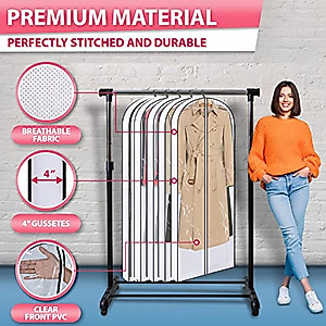 ToniGram 60" Clear Garment Bags for Hanging Clothes - 5 Pcs Moth Proof Dress Bags for Gowns Long Dresses - Hanging Garment Bag Suit Bags for Closet Storage - Hanging Clothes Storage Bag - 4" Gussetes