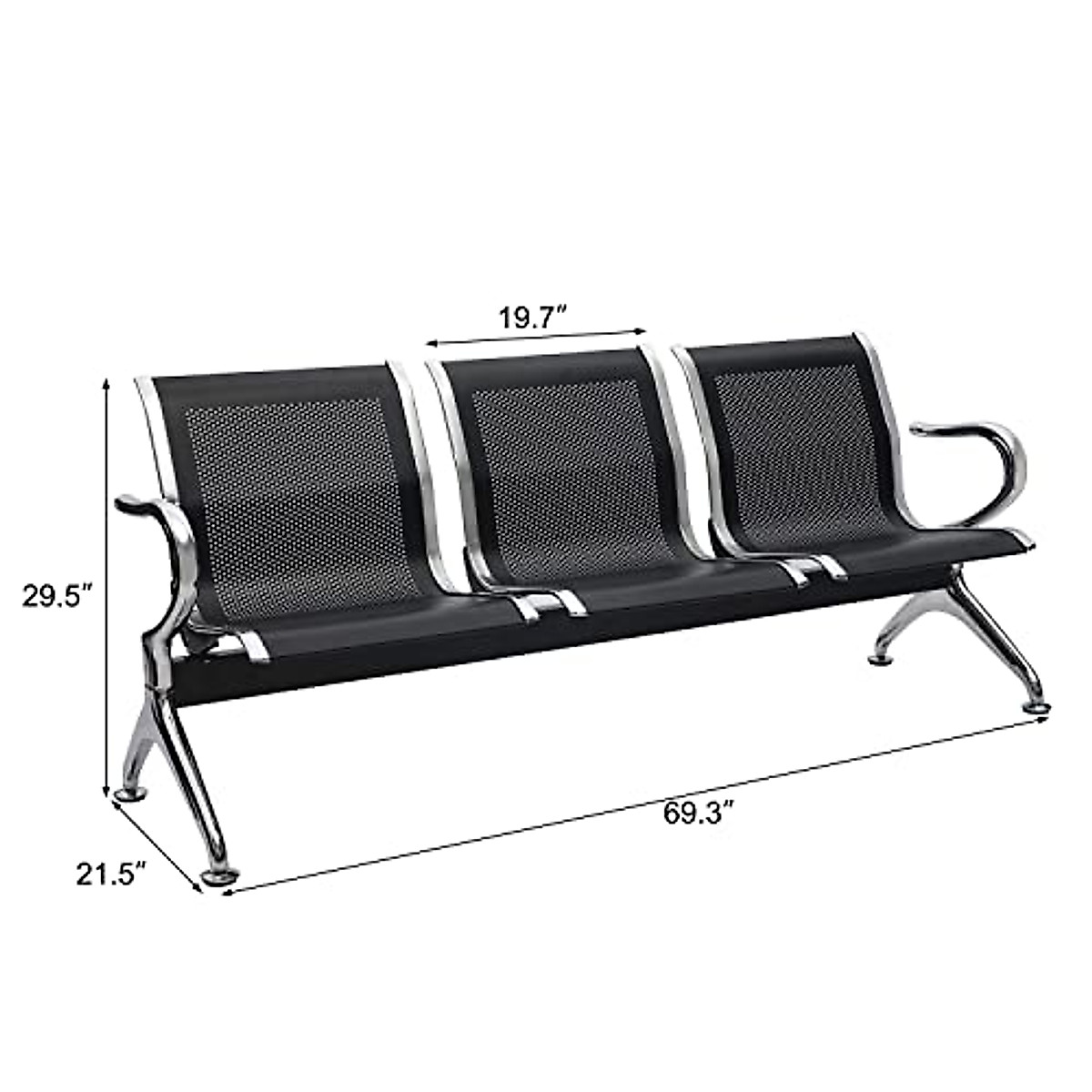 Kinsutie Waiting Room Chair with Arms 3-Seat Airport Reception Bench for Business Hospital Market, Black