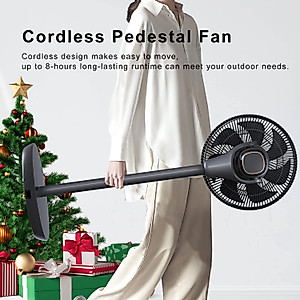 Standing Fan for Patios Home, 360 Degree Oscillating Rechargeable Pedestal Fan with Remote, 37-Inch Tall Cordless Whole House Style Portable Fan, Quiet,15000mAh Battery, 15 Speed Levels&Timer, Gray