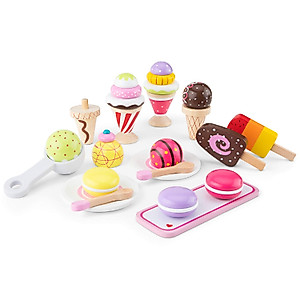 New Classic Toys Wooden Ice Cream Set Pretend Play Toy for Kids Cooking Simulation Educational Toys and Color Perception Toy for Preschool Age Toddlers Boys Girls