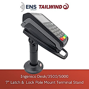 ENS Tailwind Ingenico Desk/3500/5000 7" Latch and Lock Pole Mount Terminal Stand, Slim Design, Adhesive Installation, Black
