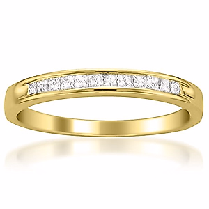 Beyond Brilliance 1/4 Carat Diamond, Channel-Set 14K Yellow Gold Princess Cut Diamond Bridal Wedding Band Ring (I-J, I2-I3) Natural Diamond Rings For Women | Gift Box Included Size-9.5