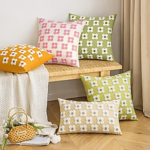 EMEMA Decorative Throw Pillow Covers Daisy Sun Flower Jacquard Pillowcase Cushion Case Square for Couch Sofa Bed Living Room Bedroom Set of 2, 16x16 Inch, Pink and White