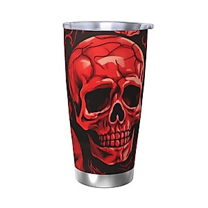 EKPRAVDKTF Red Skulls 20oz Insulated Stainless Steel Tumbler With Lids And Straws, Double Wall Vacuum Travel Coffee Mug, Thermal Cup For Cold & Hot Drinks, Reusable Metal Straw & Brush