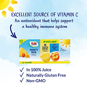 Dole Fruit Bowls Pineapple Tidbits & Tropical Fruit in 100% Juice Snacks, 4oz 12 Total Cups, Gluten & Dairy Free, Bulk Lunch Snacks for Kids & Adults