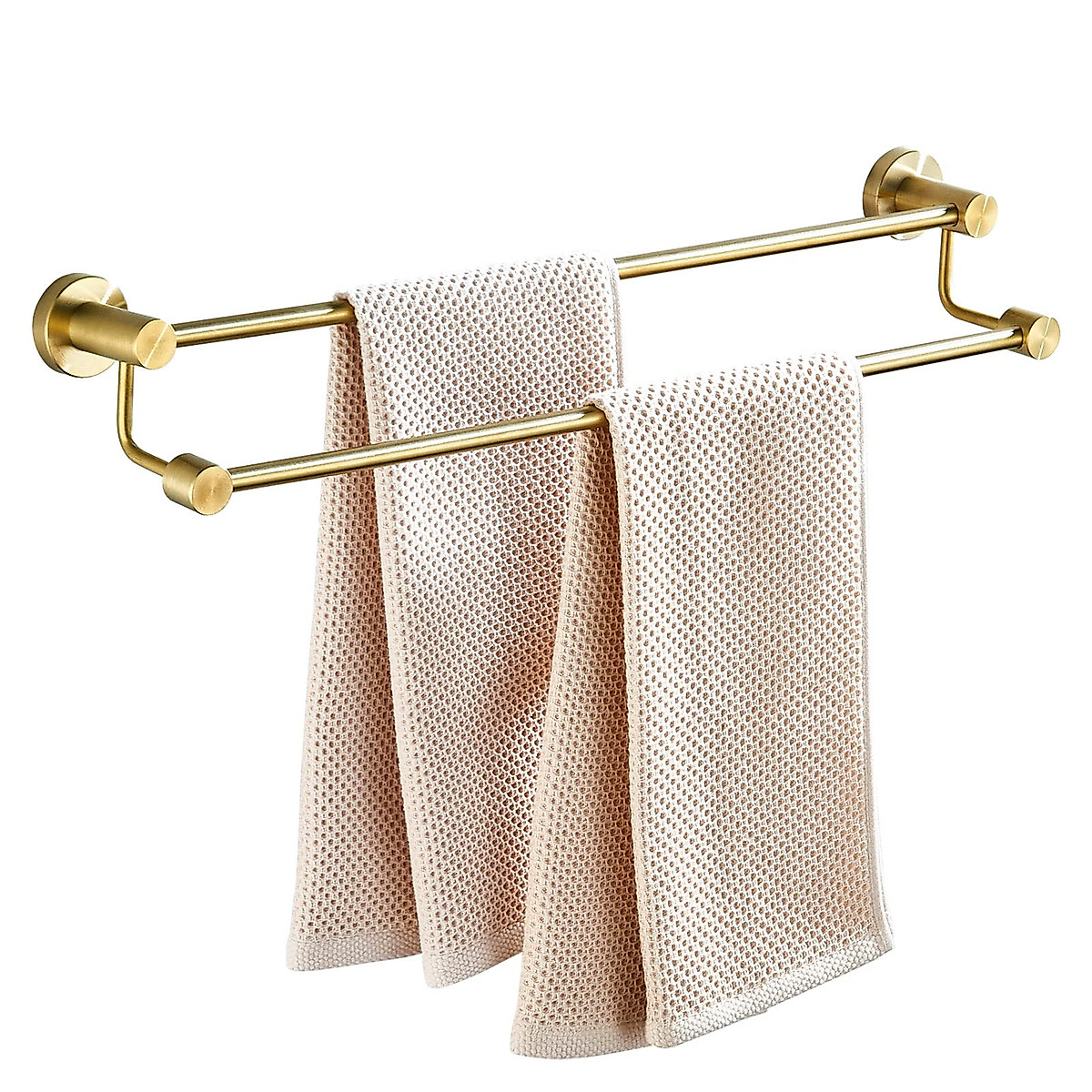 BATHSIR Brushed Gold Towel Rack, 24 Inch Double Towel Bar Wall Mounted Bathroom Towel Holder Hanger Stainless Steel