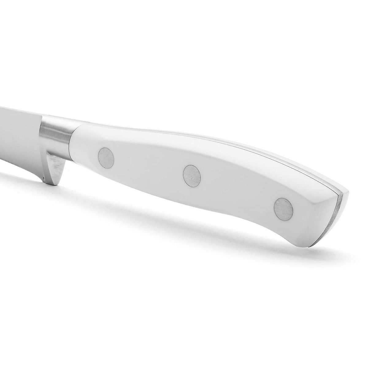 ARCOS Forged Slicing Knife / Ham Knife 10 Inch Nitrum Stainless Steel and 250 mm blade. Ergonomic Polyoxymethylene POM Handle. Series Riviera Blanc. Thin blade with a characteristic smooth edge. Color White.