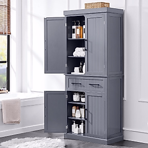 Yaheetech Kitchen Pantry Storage Cabinet with Drawer, 72.5" H Cupboard Pantry Cabinets with Adjustable Shelves and Barn Doors for Dining Room/Living Room, Dark Gray
