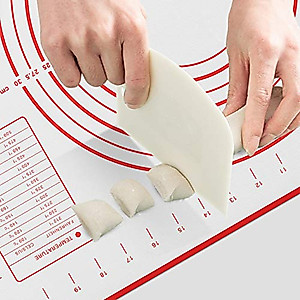 Silicone Baking Mat Non Slip Pastry Mat with Measurement Non Stick BPA Free Baking Mat Sheet for Rolling Dough Counter Cookies Pie, 24 x 16 Inches Red (with 1 Dough Scraper)