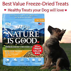 iHeartDogs Nature is Good Freeze-Dried Dog Treats - Vet-Approved, Filler-Free Raw Dog Treats - Chicken, 20 oz Value Pak