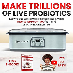Ultimate Probiotic Yogurt Maker - Make Trillions of Live Probiotics at Home w/Precise Temperature & Time Control - Get Better Gut Health - Perfect Kitchen Gift for Men or Women - Best Yoghurt Machine