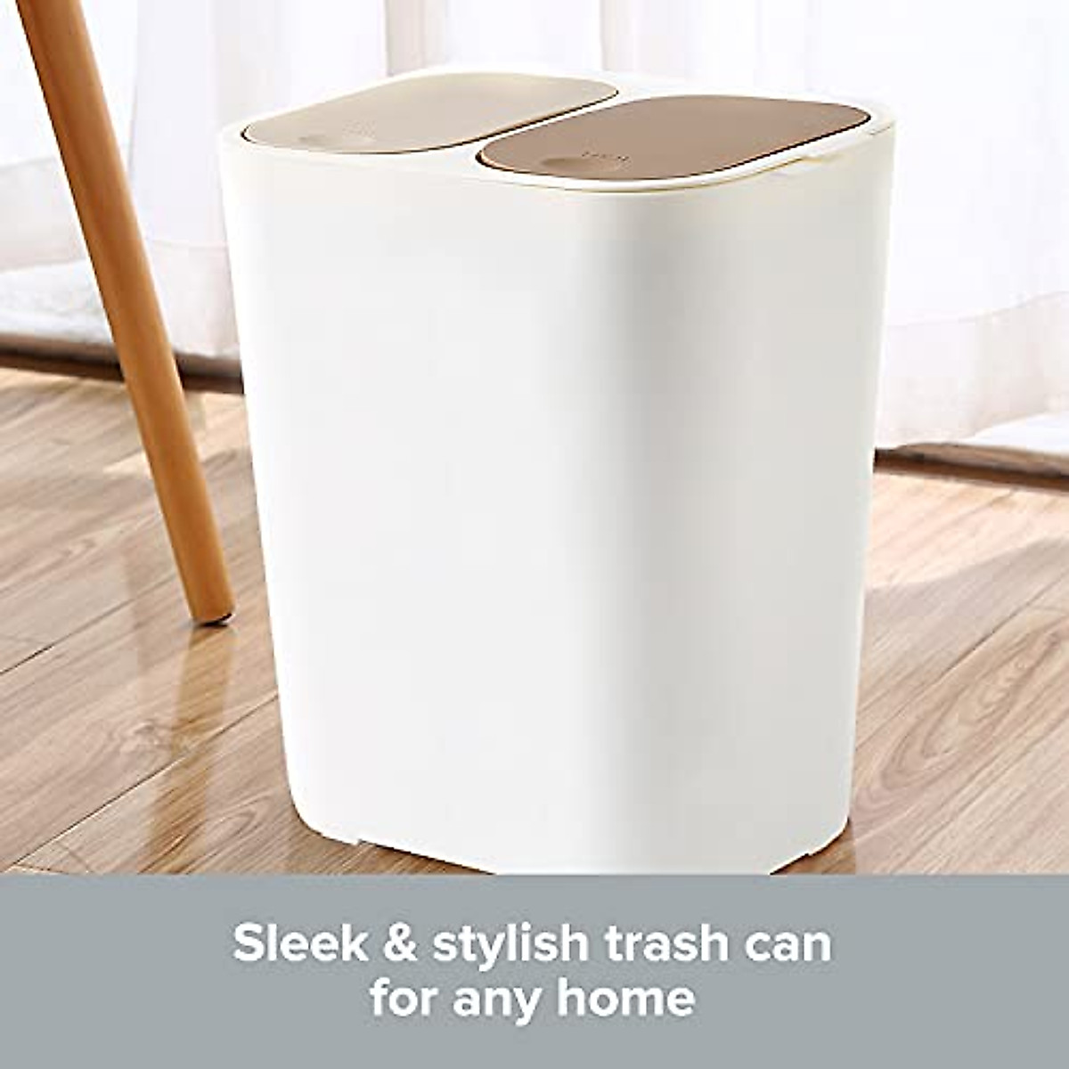 Dual Compartment Trash Can - Nordic Style Trash and Recycling Combo - Double Trash Can with Separate Pop Up Trash Bin Lids - Slim Garbage Can - Kitchen Recycle Bin - 10.2x7.1x13.2in White Trash Can