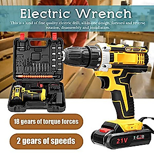 Cordless Drill Set, Power Drill Driver with Variable Speed Control Electric Drill Brush Motor 2 Batteries, Cordless Drill Driver Torque