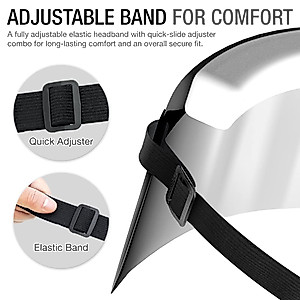 Purity Protective Safety Face Shields for Adult Size (Pack of 6) Full PET Transparent Material with Built-in Slide Adjuster Elastic Strap Band
