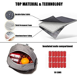 Scorlia Insulated Lunch Bag Cooler Backpack, Convertible Lunch Tote with Side pockets, Tall Reusable lunch Box Container with Drinks Holder for Work, Office, Beach, Picnic-Grey