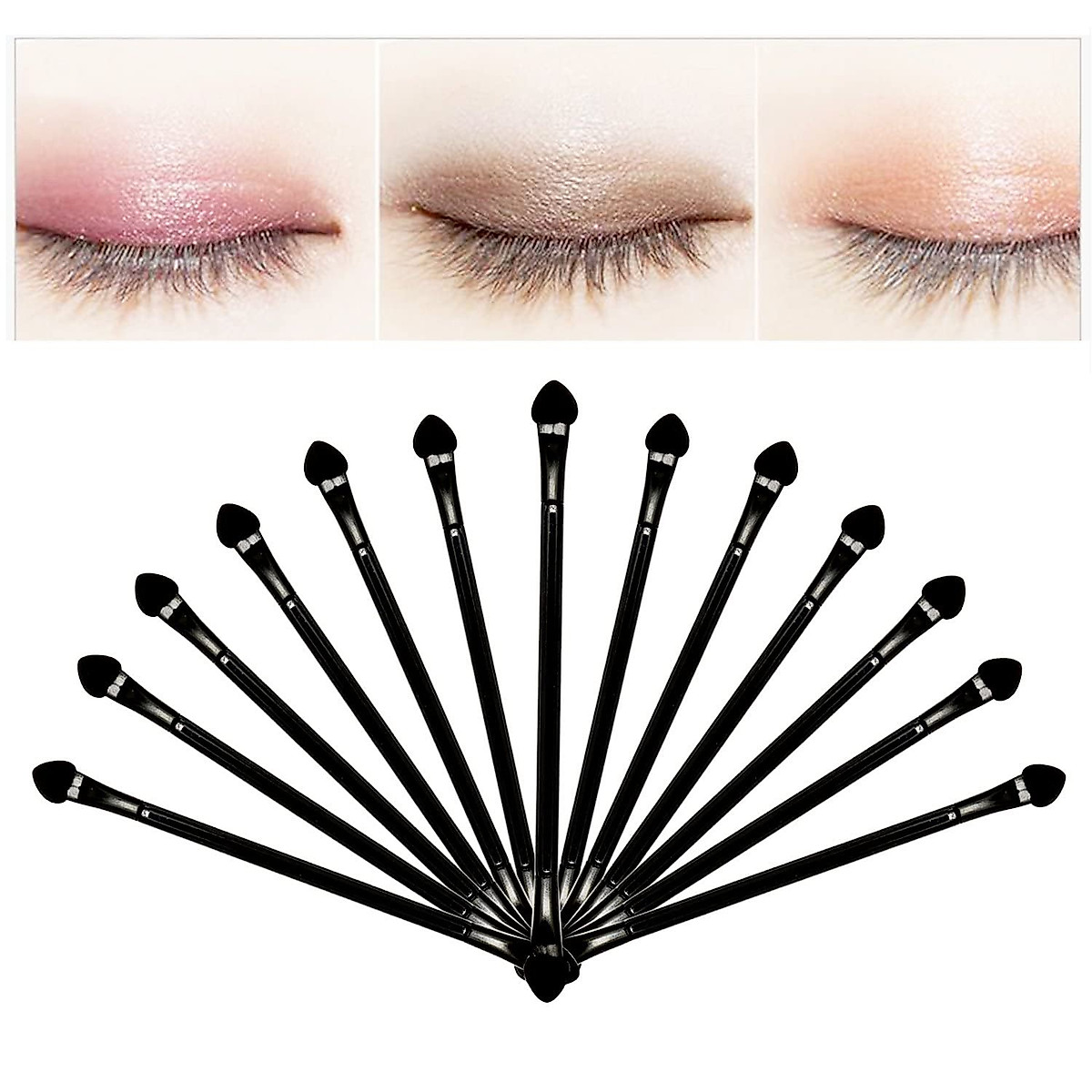 Professional Double Head Eyeshadow Brushes Cosmetic Tool - TygoMall 30 Pcs Disposable Dual Sides Eyeshadow Sponge Brushes Makeup Applicator, with 12 cm Long Handle, Black