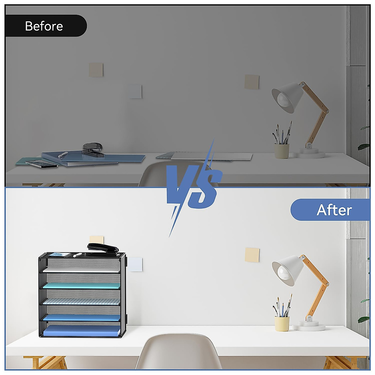 DALTACK 5 Tier Paper Organizer Letter Tray Mesh Metal Desk File Organizer for Home & Office, Black