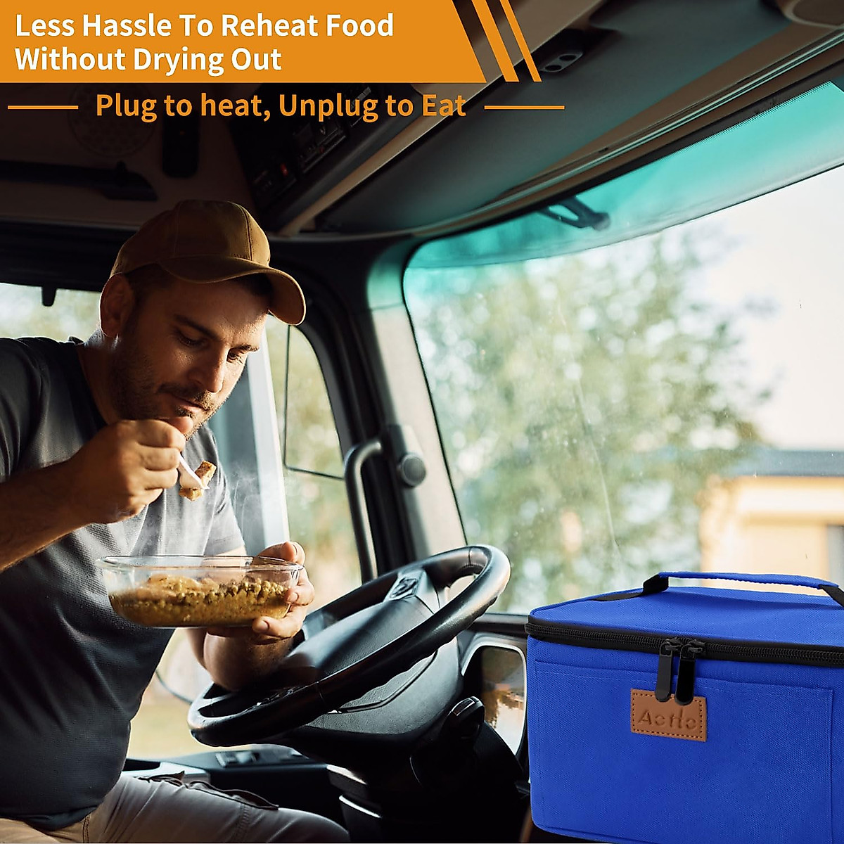 Aotto Portable Oven Electric Lunch Box Food Heater - 12V/24V 2-in-1 Car Food Warmer, Heated Lunch Box for Adults, Cook, Reheat, and Keep Meals Warm for Car, Truck, Travel - Blue