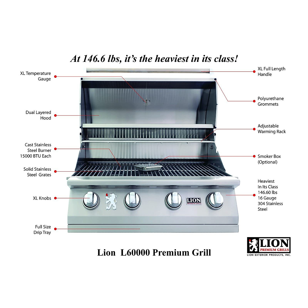 Best of Backyard L-60000 Built in BBQ LP 32", Double Door w/Towel Rack and Refrigerator 4.5 cubic Stainless Steel Front Door