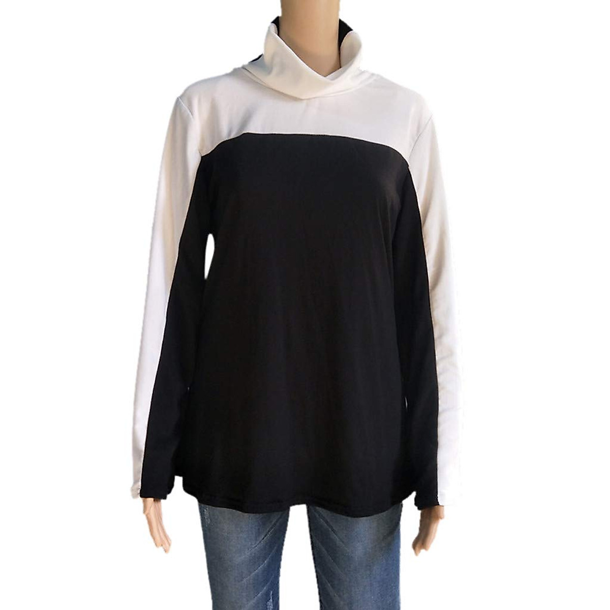 Women's Pullover Hoodie Funnel Neck Long Sleeve Hooded Sweatshirt Colorblock Patchwork Drawstring Top Blouse