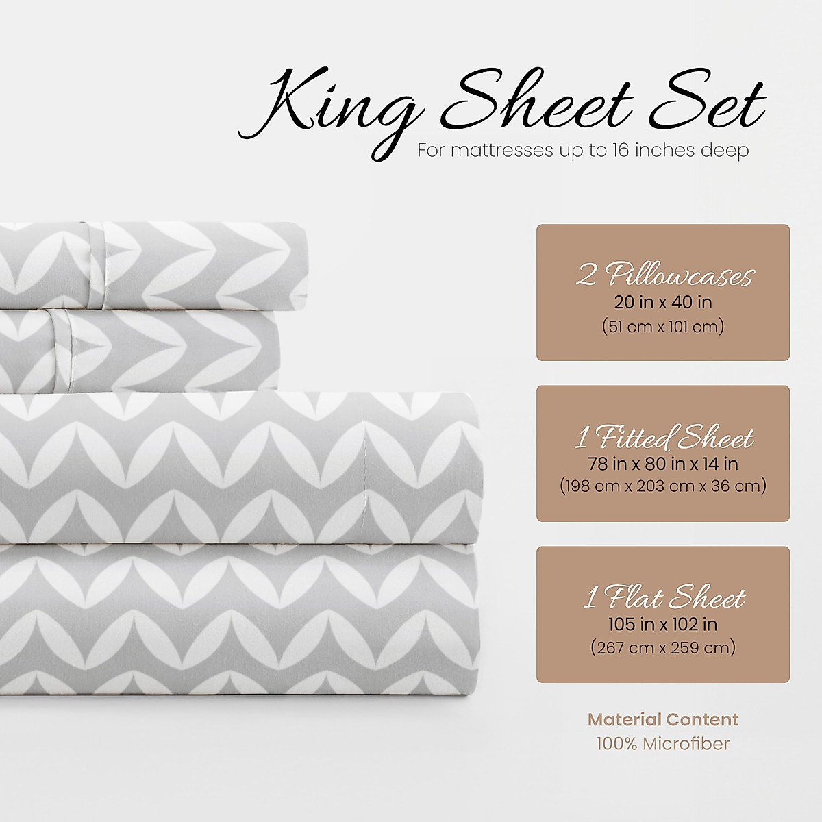 Linen Market 4 Piece King Bedding Sheet Set (Gray Chevron) - Sleep Better Than Ever with These Ultra-Soft & Cooling Bed Sheets for Your King Size Bed - Deep Pocket Fits 16" Mattress