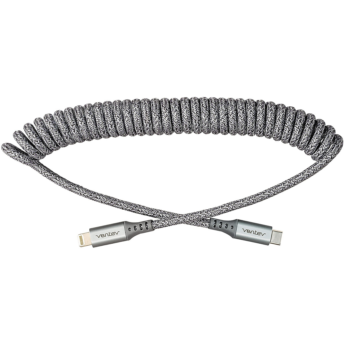 Ventev - Helix 3ft Expandable iPhone Cable | Fast Charging USB C to Apple Lightning Cable | Compatible with iPhone 14/13/12/11 | Coiled MFi Certified iPhone Charger Cord - Gray
