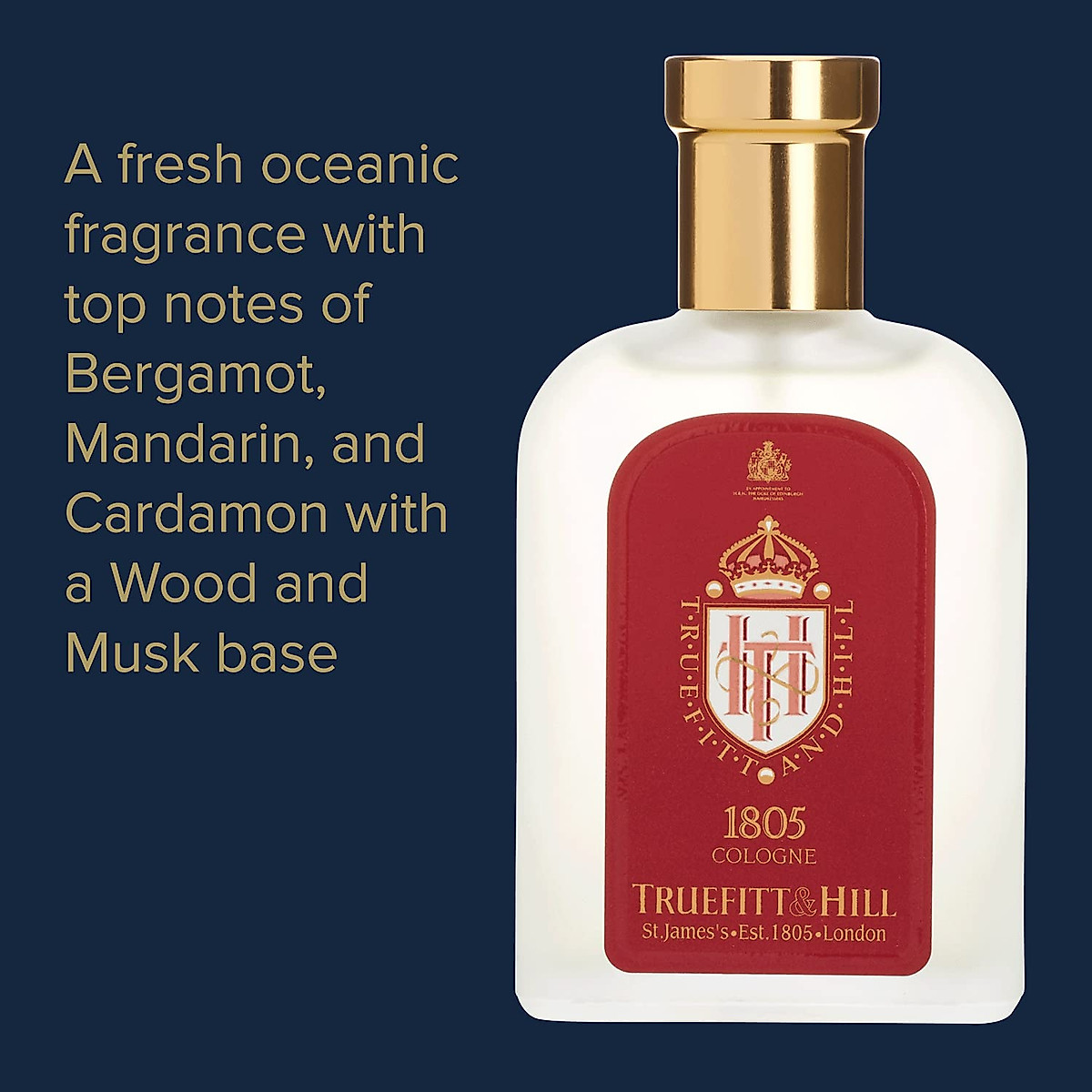 Truefitt & Hill Luxury Cologne - 1805 - Premium Long-Lasting Oceanic Men's Fragrance Presented in a Beautifully Etched Traditional Atomizer Bottle - 3.38 oz.