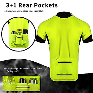 Cycling Jersey Mens Short Sleeve Bike Bicycle Shirts Biking Clothing Breathable Quick-Dry Shirt with Pockets（Yellow,3XL）
