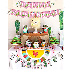 Llama Cactus Happy Birthday Banner Garland Decoration Set of 2 for Baby Shower Cino De Mayo Mexican Fiesta Centerpieces Party Graduation Supplies Hawaii Kids Llama Cactus Themed Party