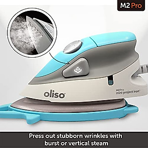 Oliso M2 Mini Project Steam Iron with Solemate - for Sewing, Quilting, Crafting, and Travel | 1000 Watt Dual Voltage Ceramic Soleplate Steam Iron, Turquoise