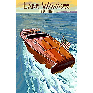 Lantern Press Syracuse, Indiana, Wooden Boat, Lake Wawasee (12x18 Art Print, Travel Poster Wall Decor)