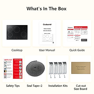 Gudsunal 30 Inch Electric Cooktop 5 Burners, ETL & FCC Certificated, Sync Elements, Keep Warm Setting, 9 Heating Level, Timer, Child Lock & Auto Shutdown, Drop-in Electric Stove Top