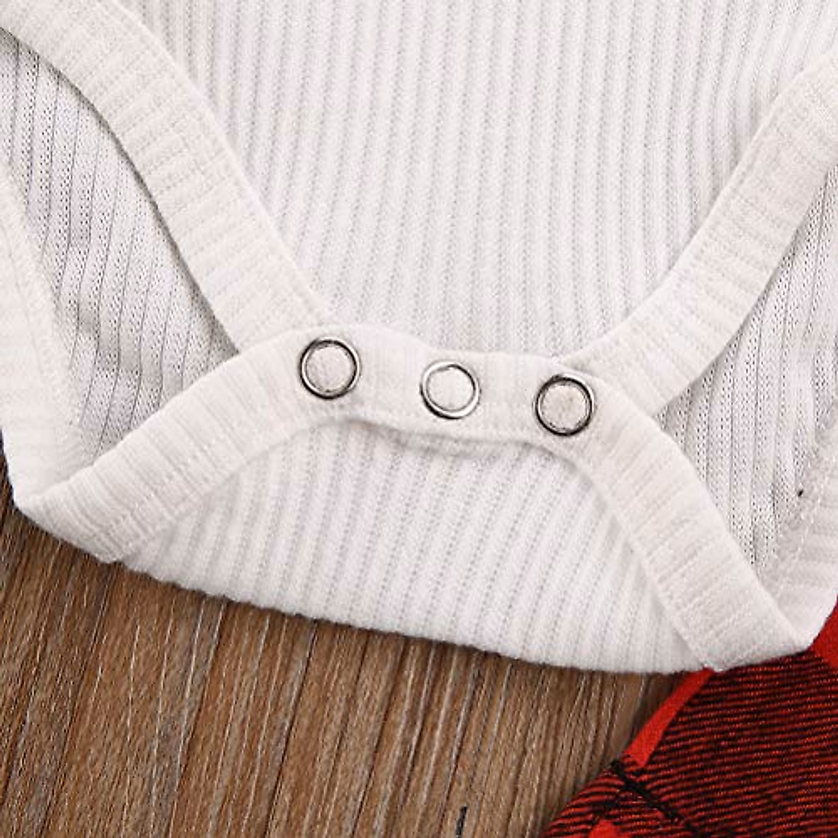 Newborn Baby Girl Suspender Skirt Outfit Set Christmas Ruffle Long Sleeve Plaid Shirts and Overall Skirts+Headband (Red , 0-3Months )