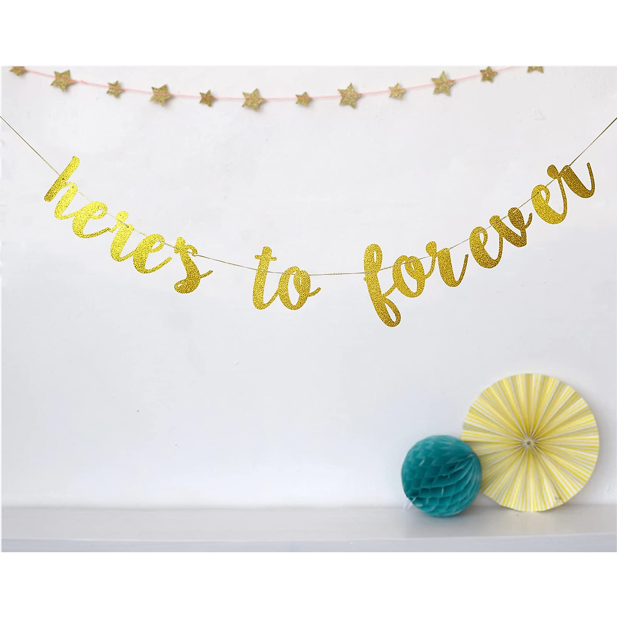 Wedding Engagement Banner - Here's To Forever, Gold Glittery Bridal Shower Party Decors, Bride to Be Photo Prop Sign