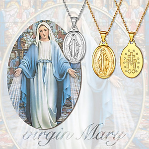 U7 925 Sterling Silver Virgin Mary Necklace Pendant with 20" Chain Catholic Gift for Women Gilrs Oval Miraculous Medal Jewelry