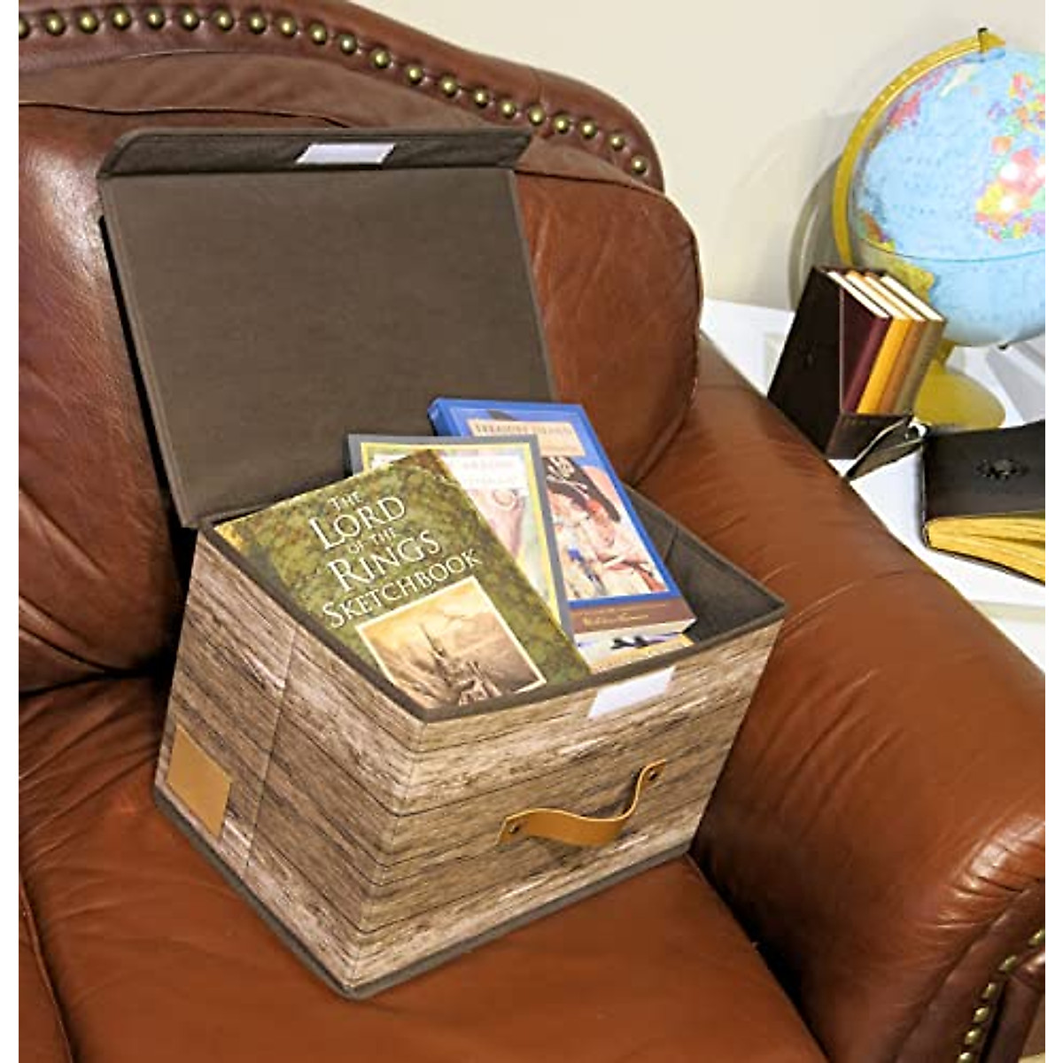 KaleaBoutique KB Foldable Storage Bins with Lids Fabric Collapsible Stacking Boxes, Closet Organizers Storage, Living Room, Laundry Room Bins, Office Home Storage Bins (Set of 3 Bins, Reclaimed Wood)