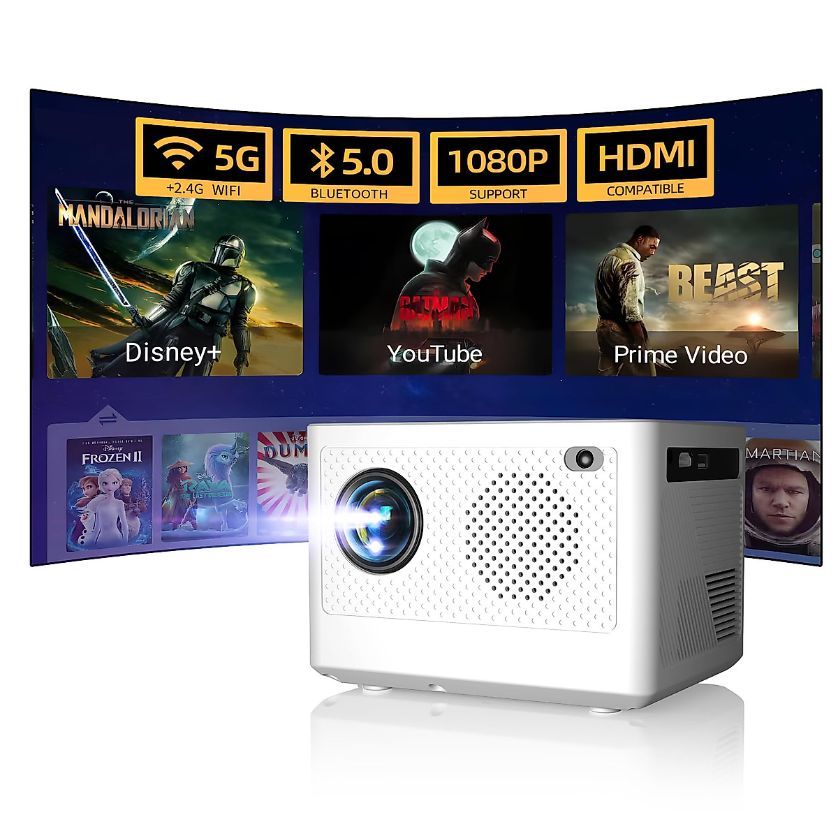 ONE·MIX 2023 Upgraded Mini Projector with WiFi and Bluetooth, Indoor Video Projector Home Theater HD 1080P, portable Outdoor Movie Projector for HDMI/USB/Smarphone/Laptop/PS5