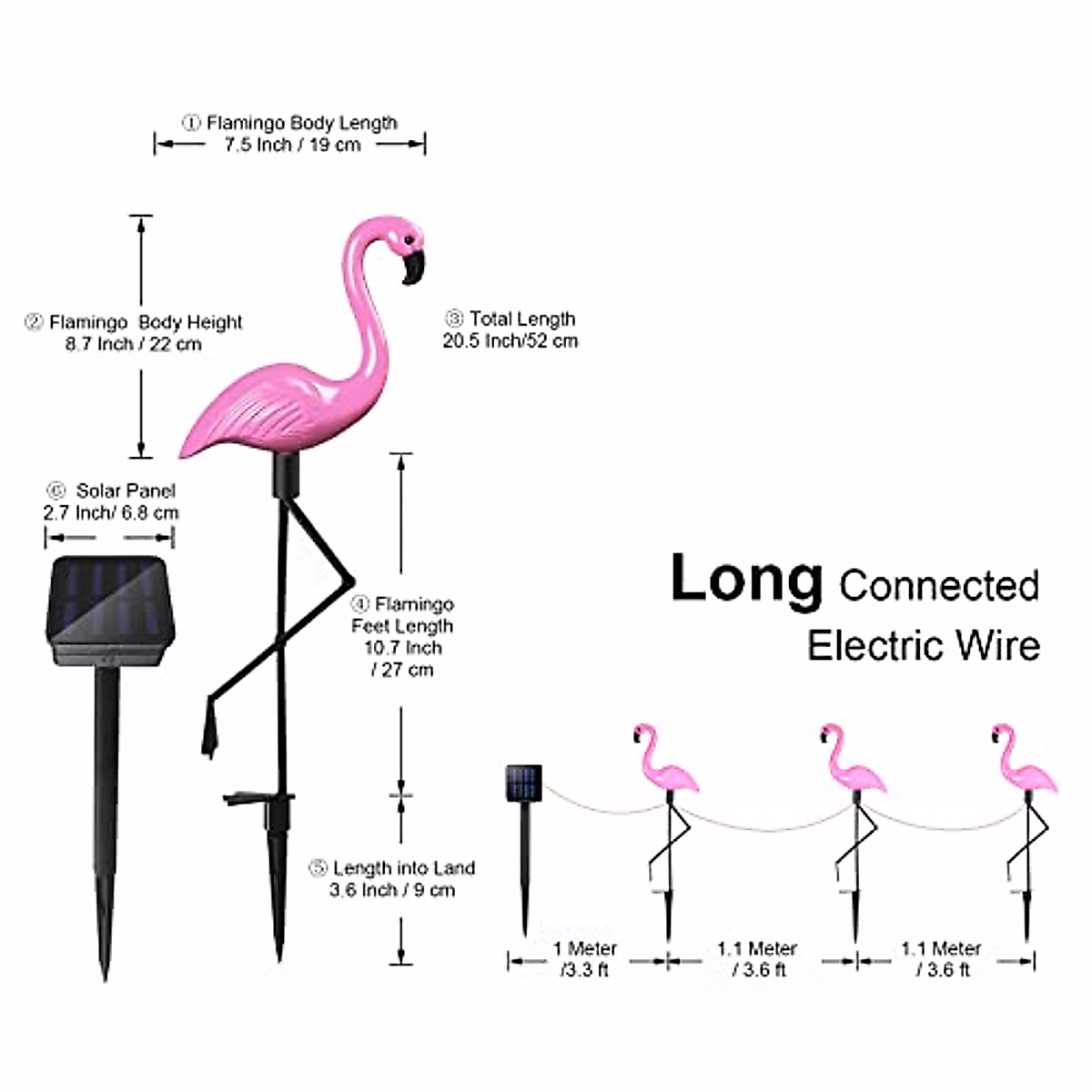 Flamingo Garden Solar Lights 3 Pieces Waterproof and Solar Powered Outdoor Decorative Stake Pink Lights for Pathway Lawn Yard Landscape Path Christmas Decorations Gifts