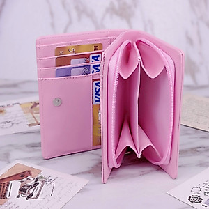 Womens Leather RFID Cute Cartoon Panda Wallet Purse Wristlets with Coins Pocket Pink