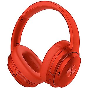 SE7 Dual Feedback Active Noise Cancelling Headphones Bluetooth Headphones Wireless Headphones Over Ear Built-in Microphone Deep Bass, 30 Hours for Travel/Work/TV/Computer/Cellphone -Red