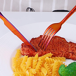 Buyer Star 20-Piece Silverware Set, Orange Flatware Cutlery Set, Stainless Steel 18/10 Utensil Forks Spoons Knives Set Service for 5 with Gift Box, Mirror Polished, Dishwasher Safe