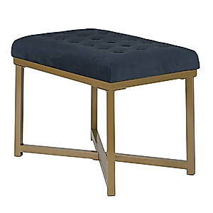 Homepop Home Decor | Upholstered Tufted Velvet Ottoman Bench | Ottoman Bench for Living Room & Bedroom, Blue, 24 x 16 x 17-1/2 inches high