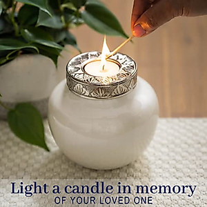 FOVERE – Small Decorative Urns for Human Ashes – White Ashes Keepsake Urn with Candle Holder – 100% Handmade Decorative Cremation Urns for Males and Females. Pet Urn for Dogs Ashes and Cats