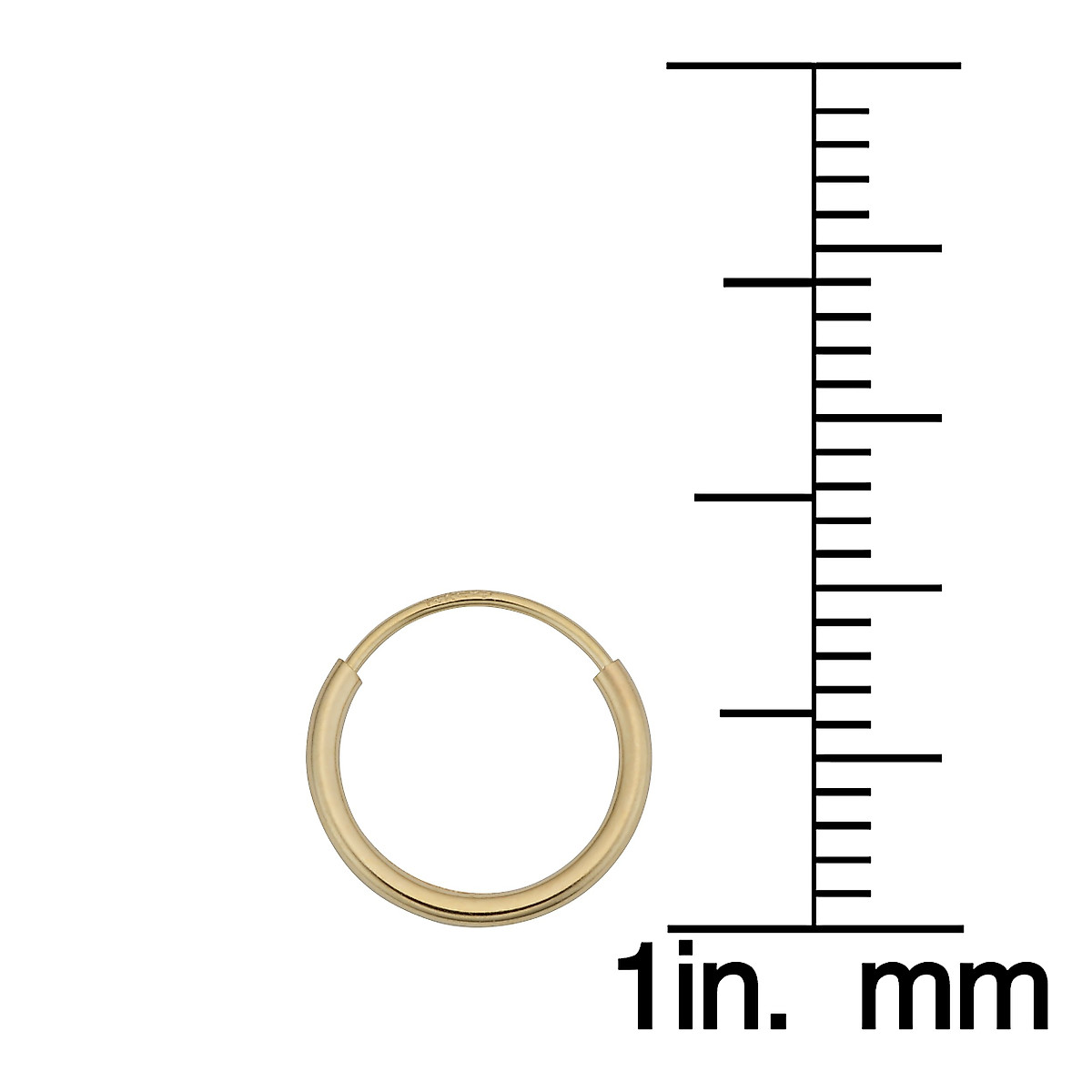 14k Yellow Gold 1mm Thick 10mm Round Tube Endless Hoop Earrings - Very Small Hoops