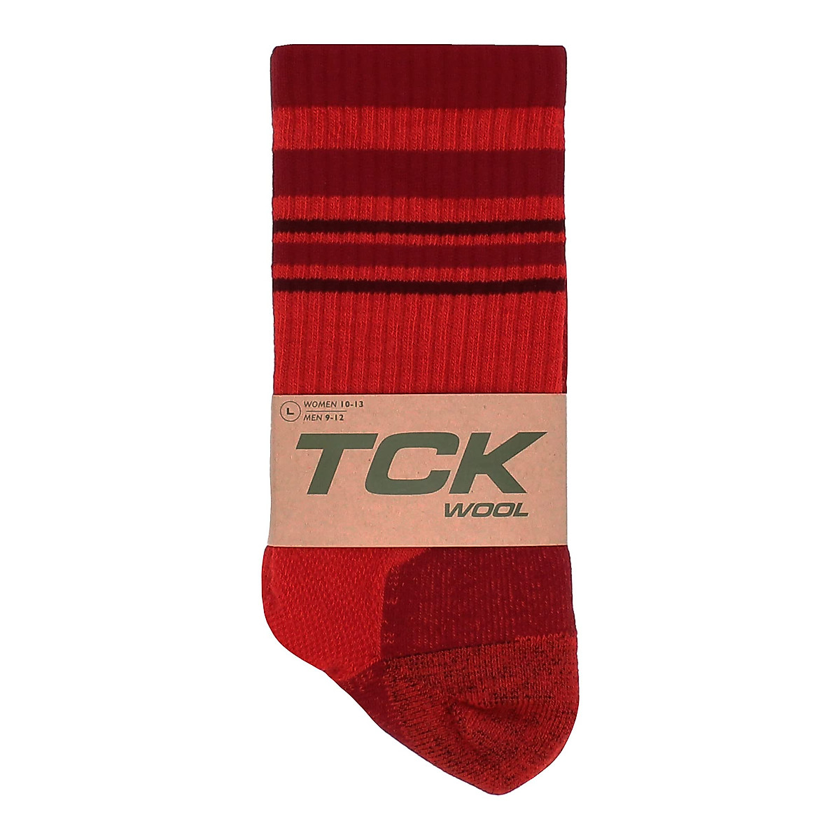 TCK Merino Wool Striped Crew Socks (Red/Cardinal, Large)