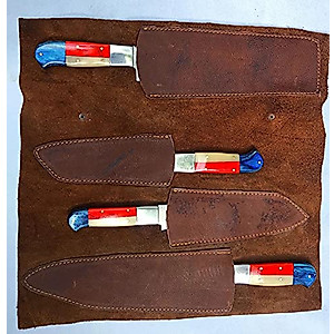 Knife Roll, Canvas Knife Roll Bag for Chefs, Portable Travel Tool Roll Bag, Christmas Gift for Culinary Student, Professional Chef for Men Women for Meat Cleaver, Camping(Brown,Red&Creamy)