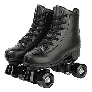 XUDREZ Roller Skates,Double Row Skates Adjustable Leather High-top Roller Skates Perfect Indoor Outdoor Adult Roller Skates with Bag (Black Wheel,44-US:11)